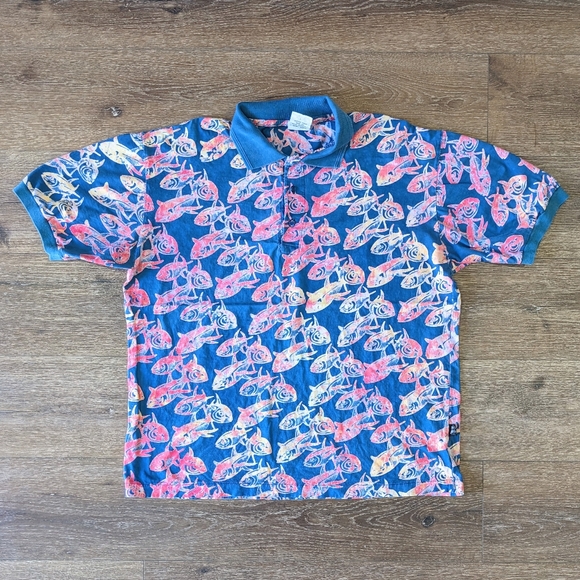 Shirts | Vintage Rum Reggae Sharks All Over Polo Shirt Size L | Poshmark